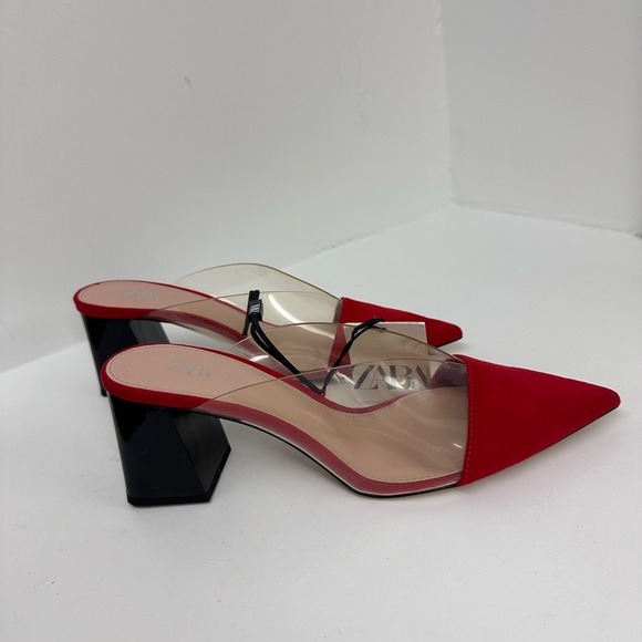 Zara | Shoes | Zara Vinyl Red Block Heels | Poshmark